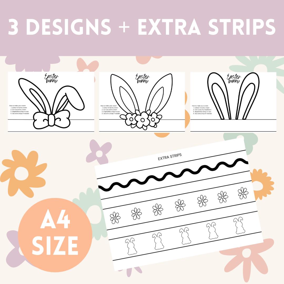Bunny Paper Crowns Printable, Easter Bunny Ears Craft, Easter Bunny Art ...
