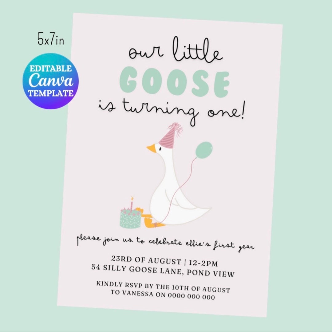 Goose Birthday Invitation, Little Goose, Silly Goose, First Birthday ...