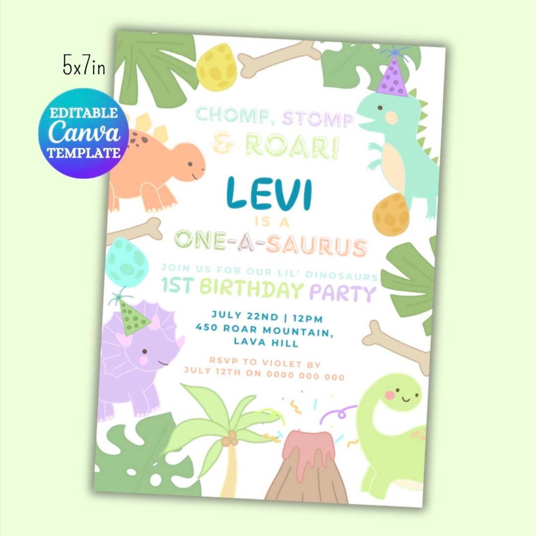 Oneasaurus Dinosaur 1st Birthday Invitation, Editable Invite (digital ...