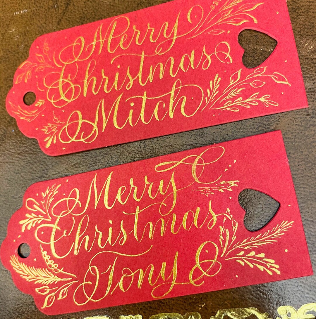 Personalised Gift Tags, Calligraphy Red Custom Tags, Personalised ...
