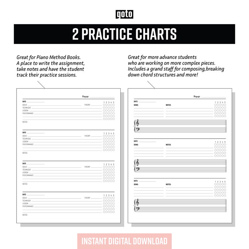 Piano Practice Chart and Music Assignment Sheet. Scales Tracker Sheets ...