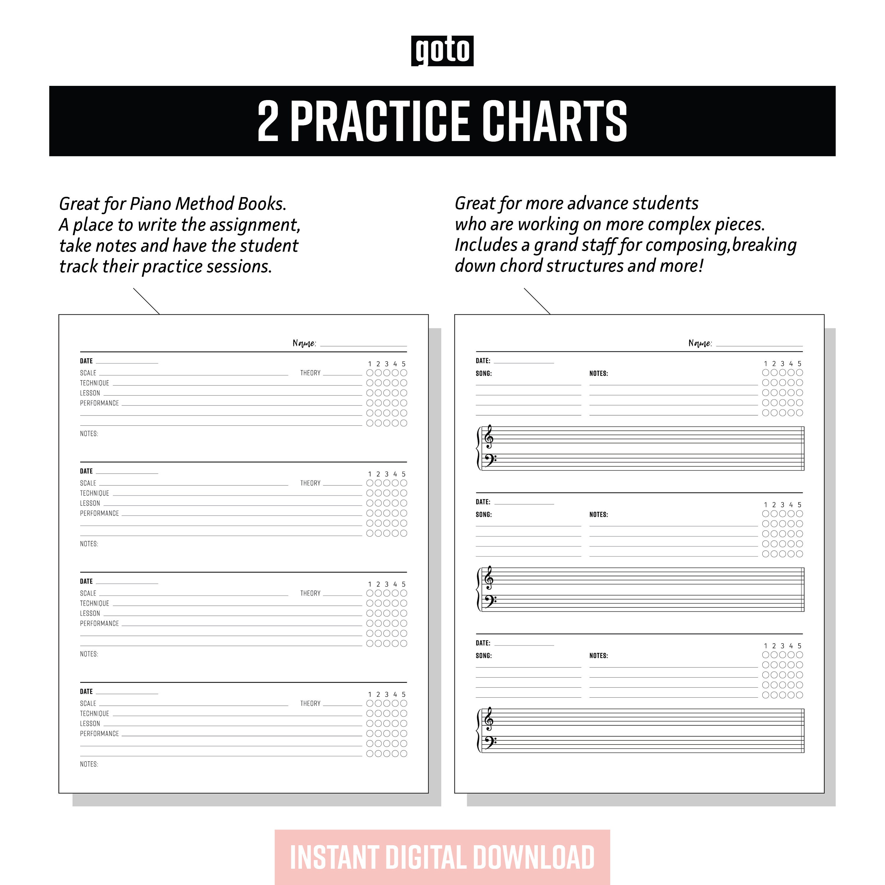 Piano Practice Chart and Music Assignment Sheet. Scales Tracker Sheets ...