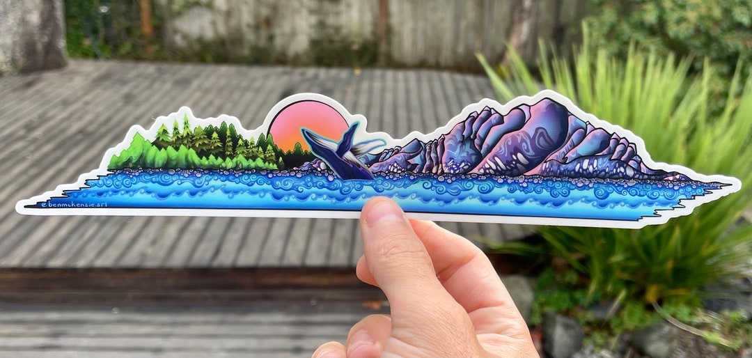 Breaching Whale Landscape Sticker, Horizon Line Design Stickers, Water ...
