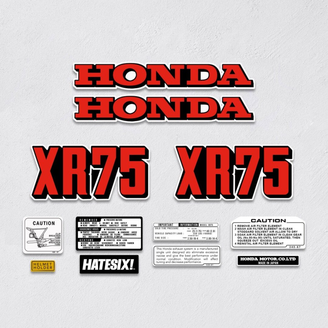 Sticker Emblems Honda XR75 XR 75 Side Cover Fuel Gas Tank Complete Red ...