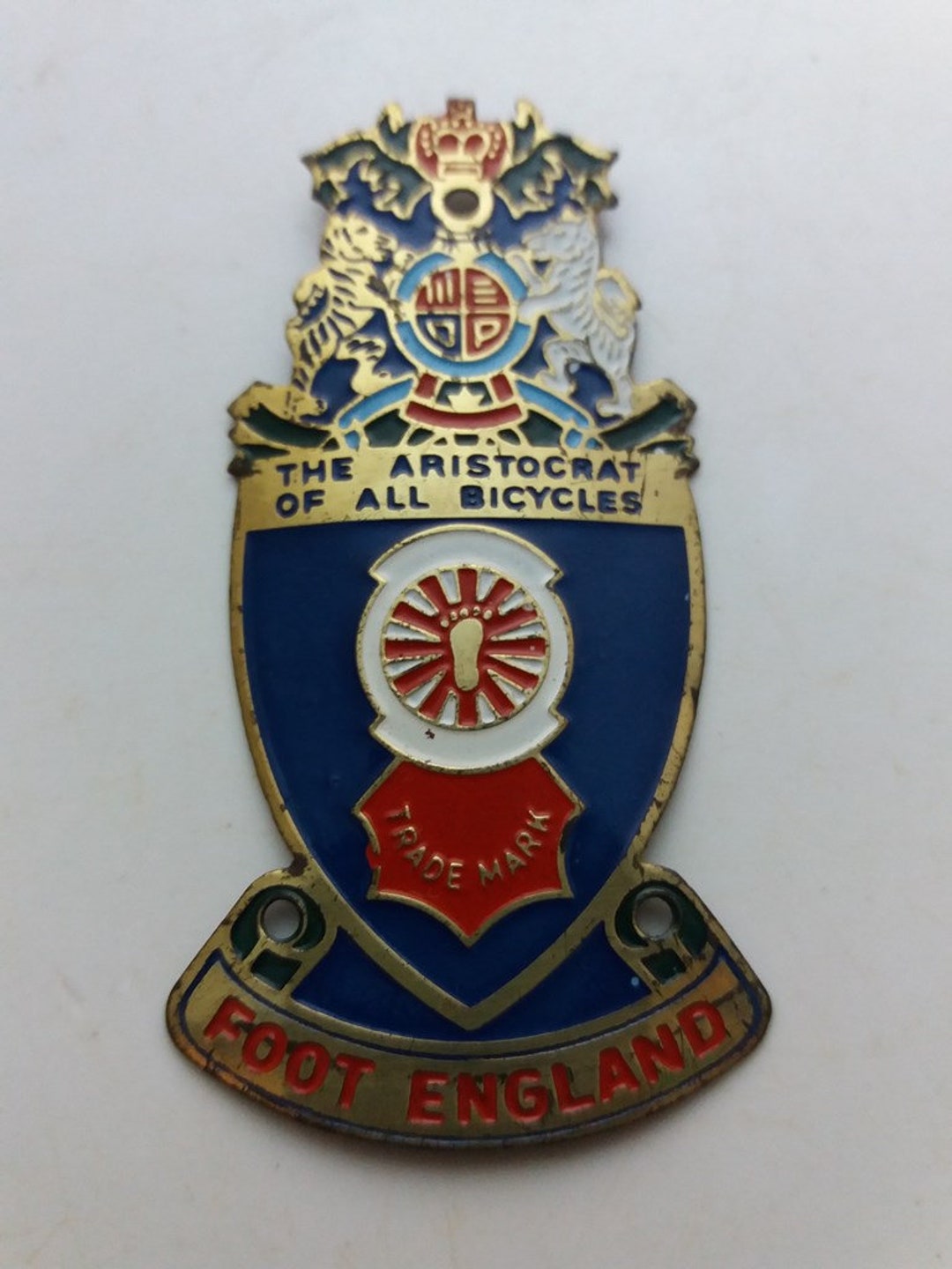FOOT ENGLAND Blue Emblem Head Badge the Aristocrat of All Bicycle NOS ...