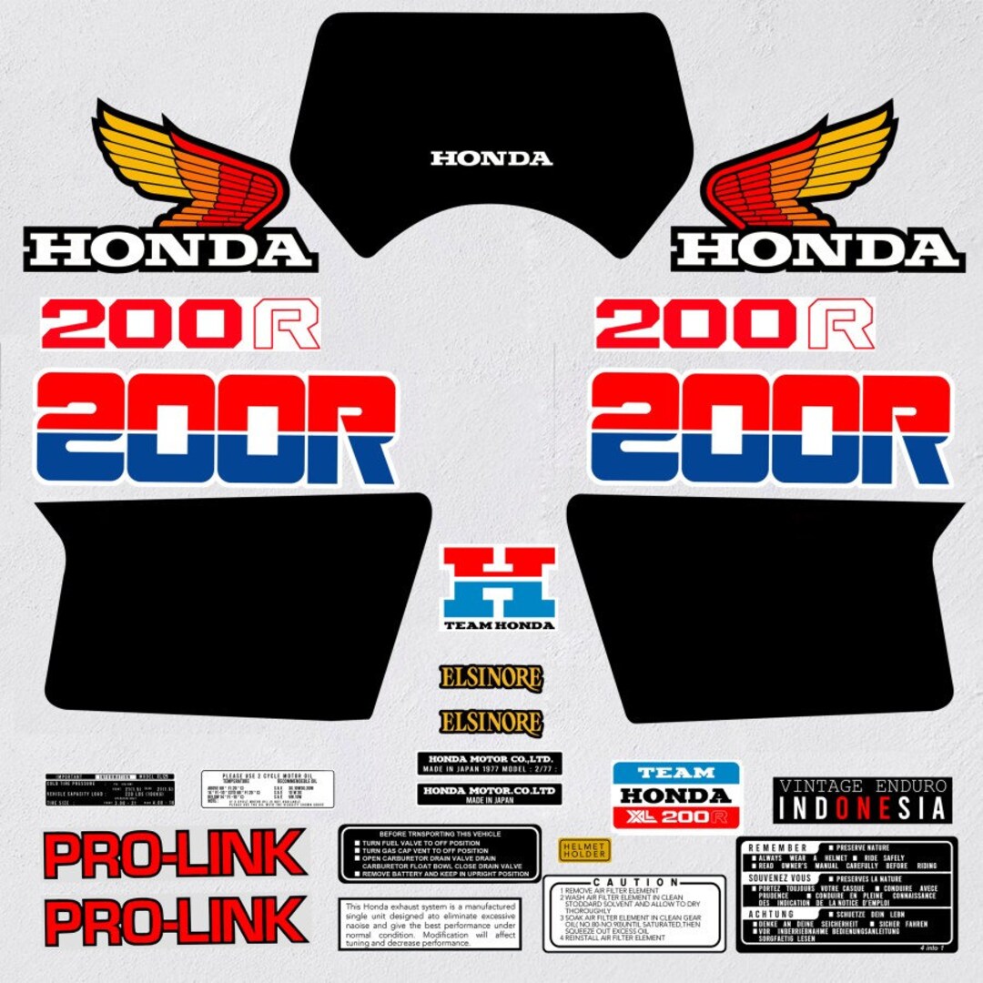 Sticker Decal Honda XL 200R Side Cover Fuel Gas Tank Complete free ...