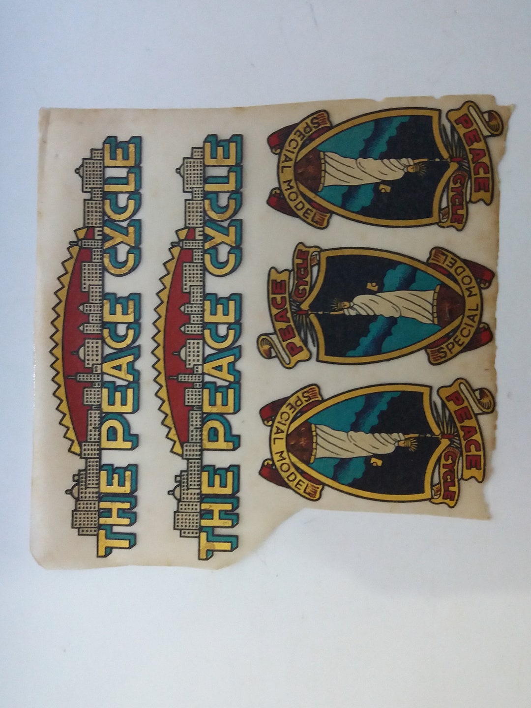 1 Sheet the PEACE Cycle Transfer Decal Sticker for Vintage Bicycle NOS ...