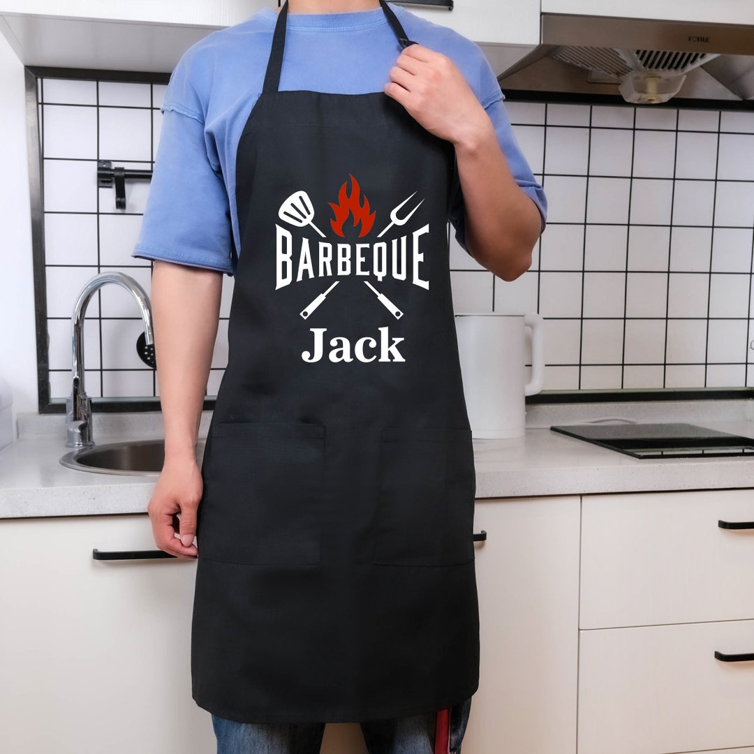 Personalized Apron for Men Custom Text BBQ Apron With Pockets Grill ...