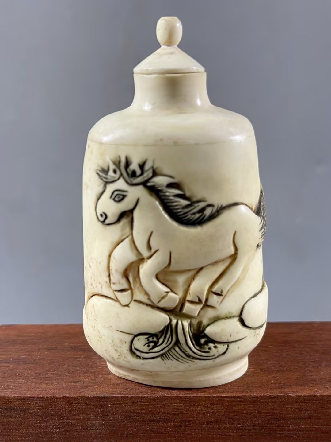Vintage Solid Ox Bone Carving Chinese Traditional Animal Horse Carving ...