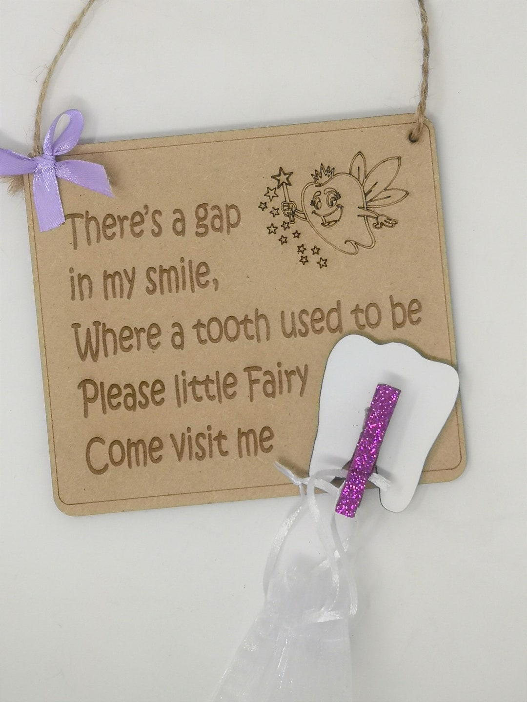 Tooth Fairy Sign: MDF Plaque With Glitter Peg & Organza Bag - Etsy