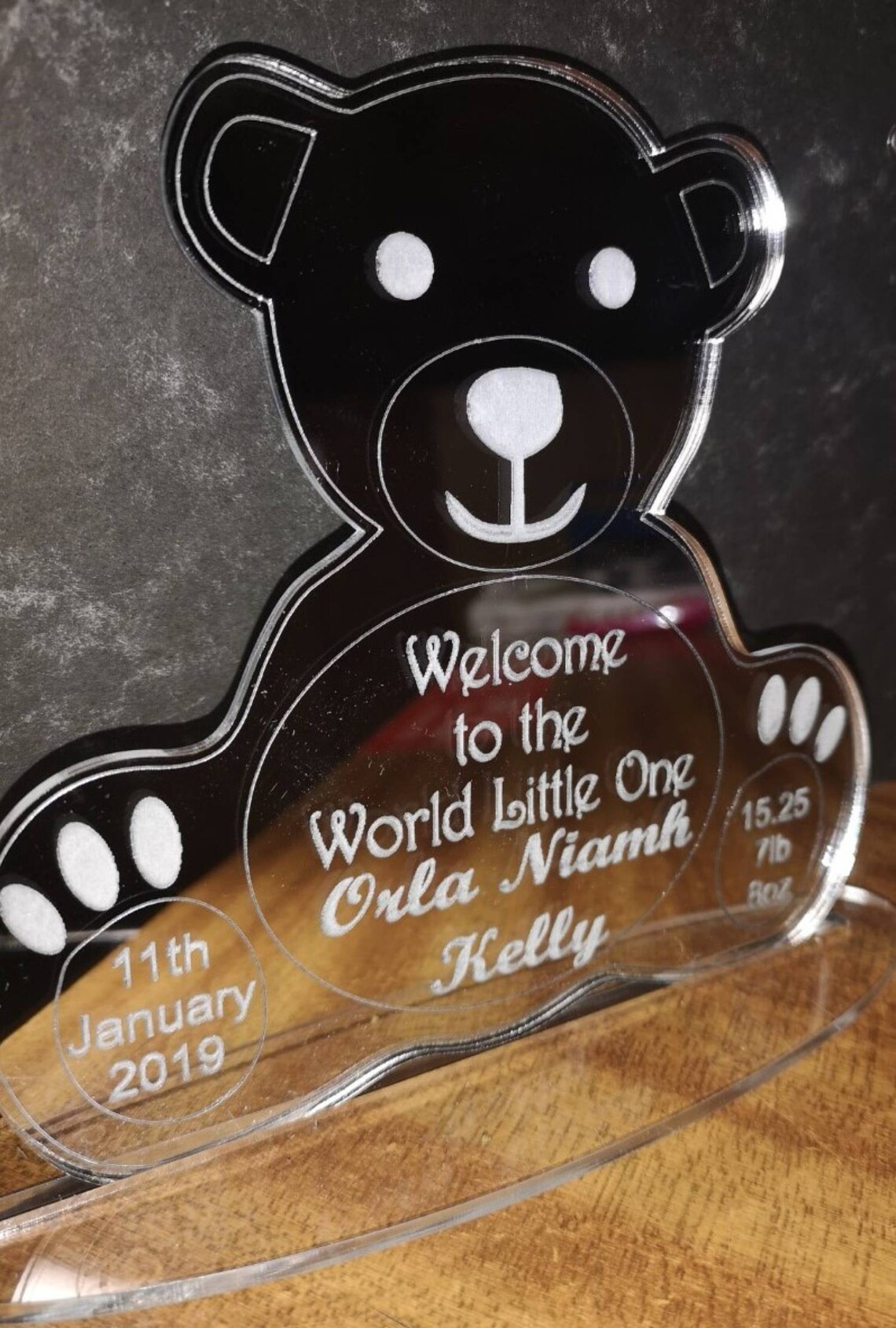 Personalised Mirrored Teddy Bear Plaque/sign for New Baby or - Etsy UK