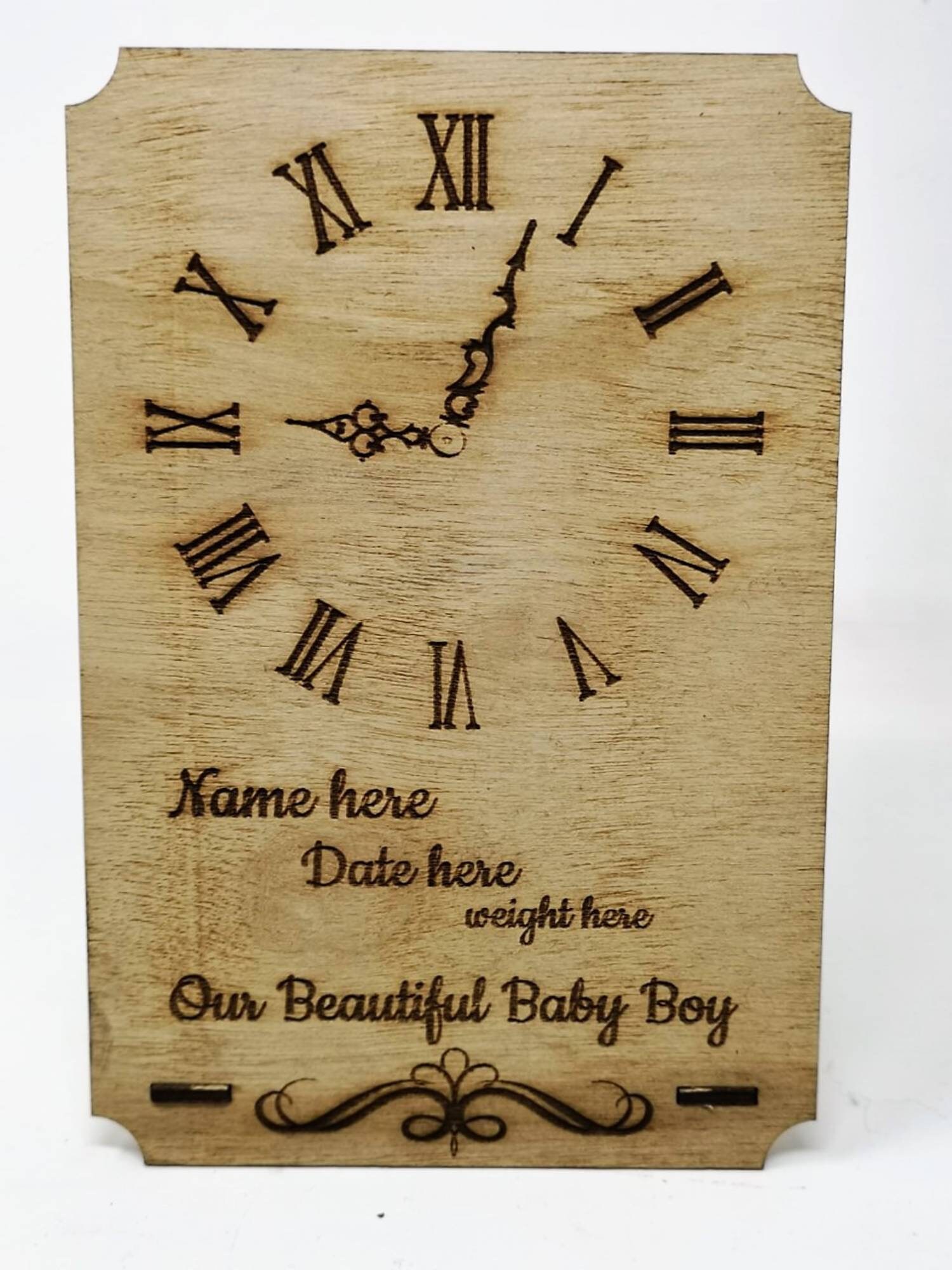 Personalised Standing New Baby Gift, Laser Engraved With Time, Date ...