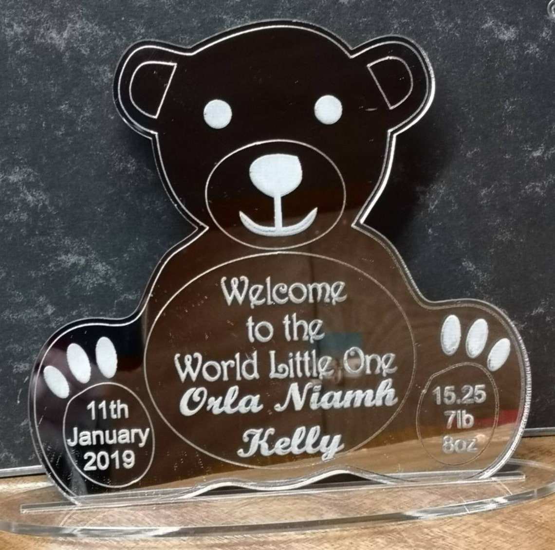 Personalised Mirrored Teddy Bear Plaque/sign for New Baby or - Etsy UK