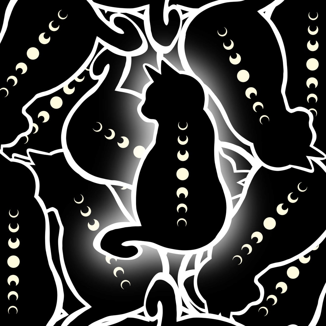 Black Cat Moon Phase Sticker | Moon Phase Cat Sticker | Cat Sticker - Etsy