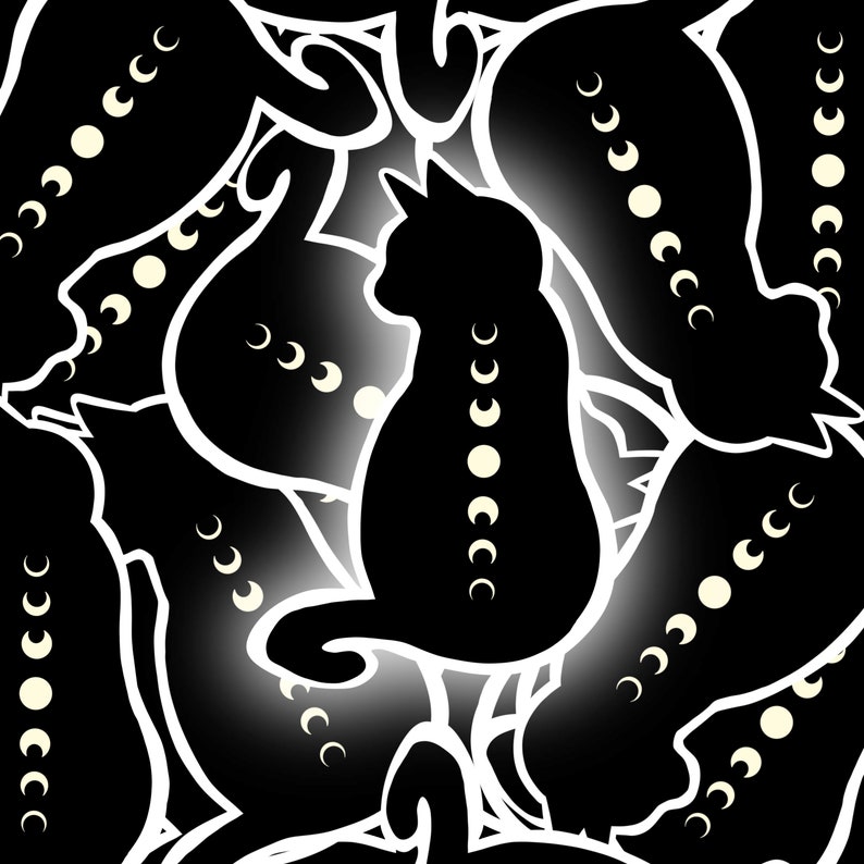 Black Cat Moon Phase Sticker | Moon Phase Cat Sticker | Cat Sticker - Etsy
