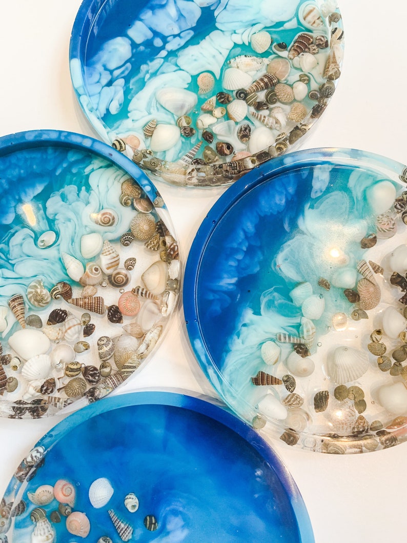 Set of 4 Beach Coasters With REAL Seashells Shell Coasters | Etsy