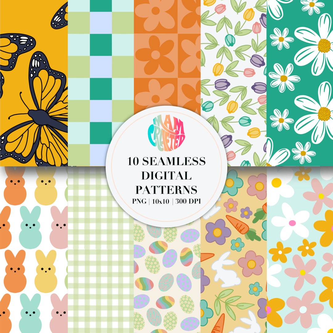 Spring Digital Paper, Spring Themed Doodles, Flower Doodles, Hand Drawn ...