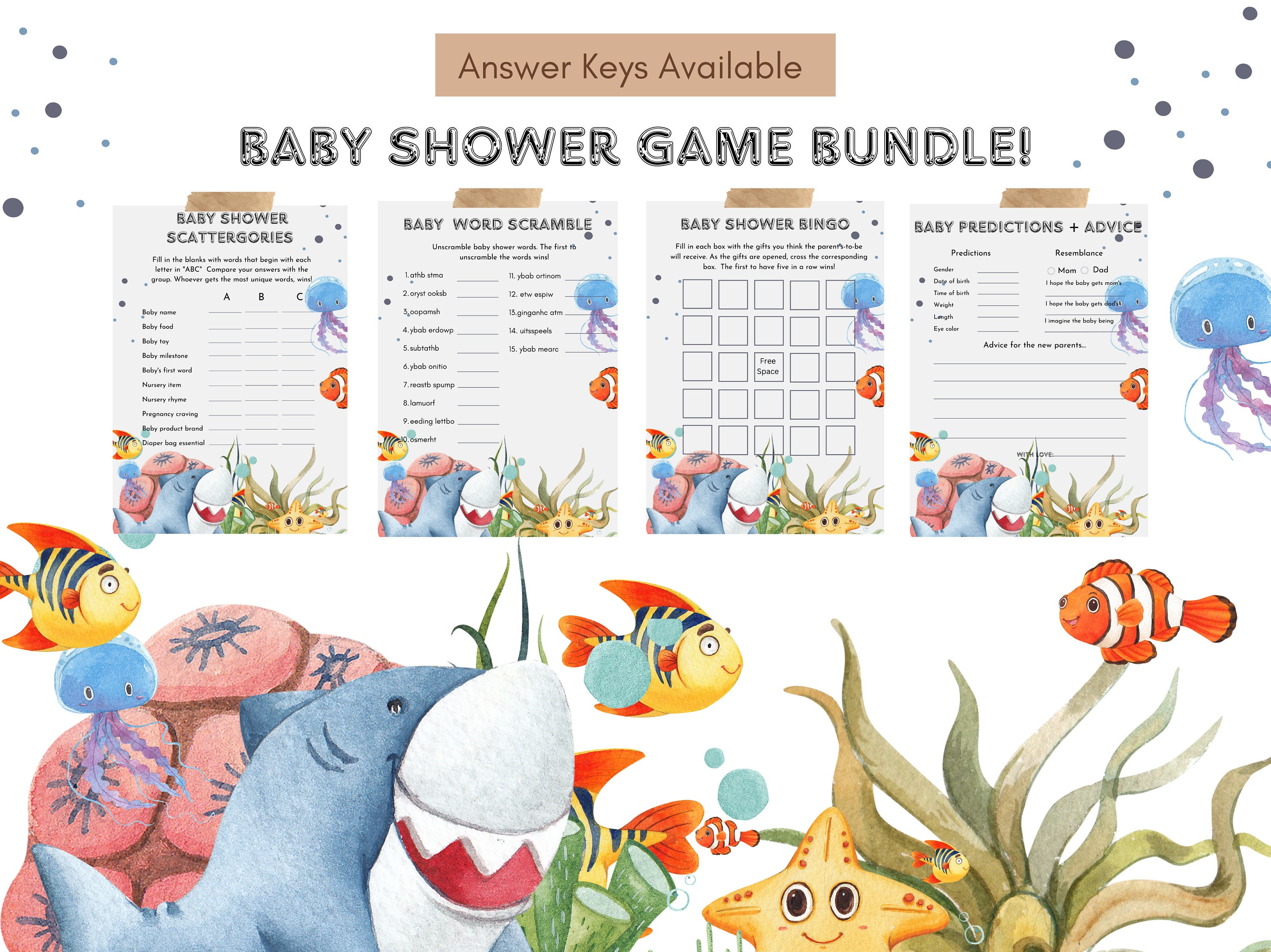 Baby Shower Games | 15 Baby Shower Games Bundle With Answer Key | Baby ...
