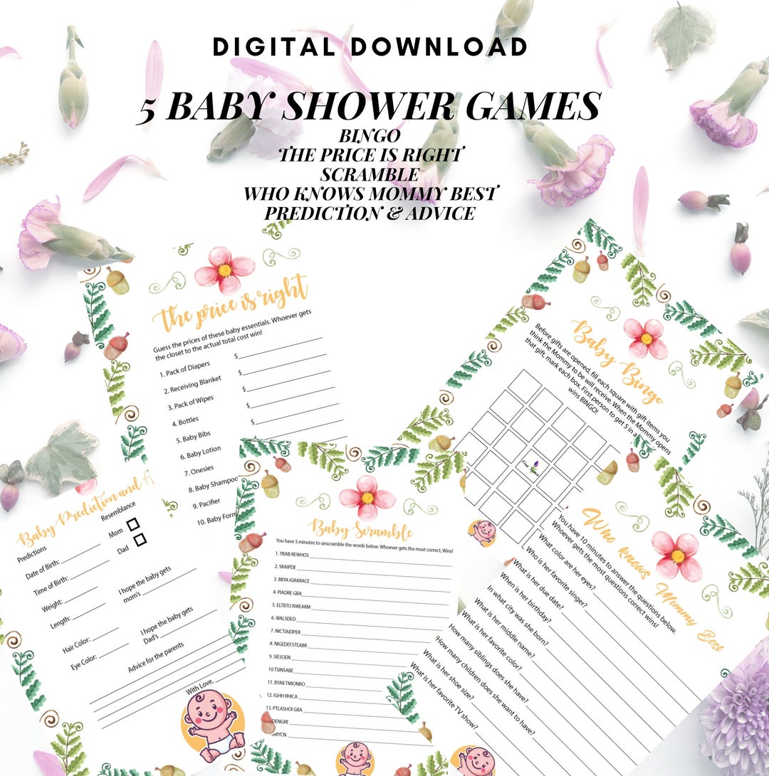Printable Baby Shower Games Bundle | Classic 5-game Set (PDF) - Etsy