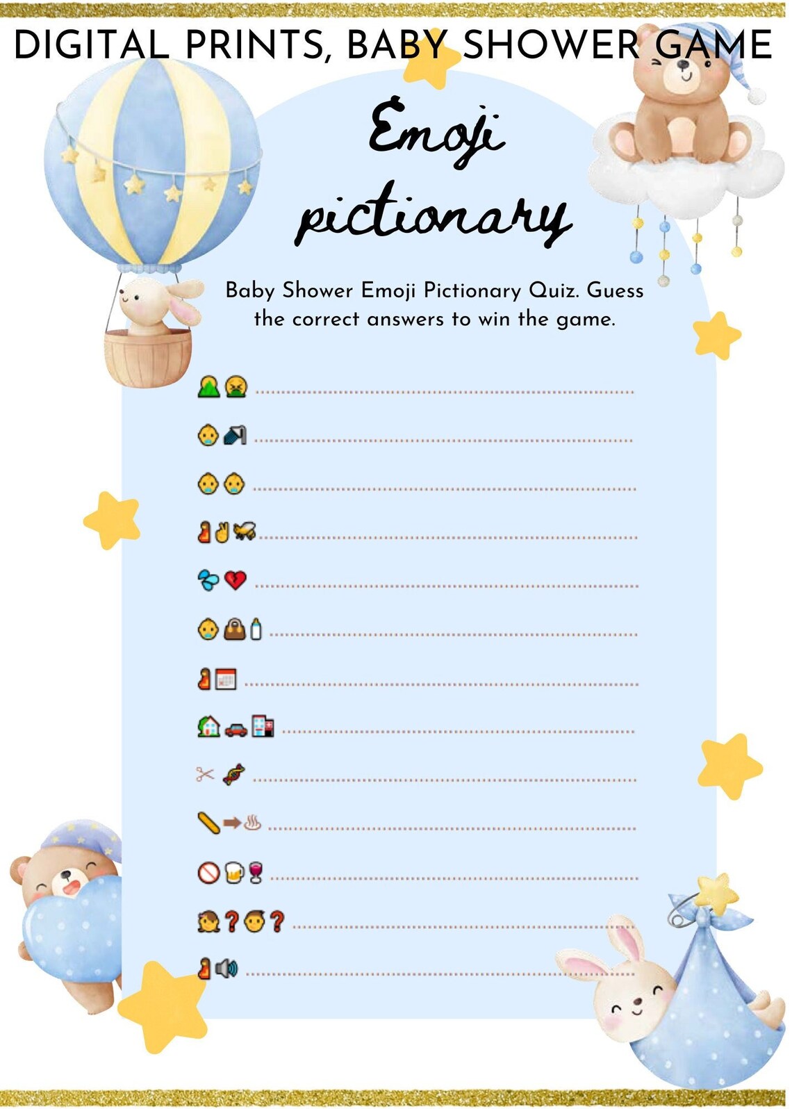 Baby Shower Game | Emoji Pictionary Baby Shower Game | Boy Baby Shower ...