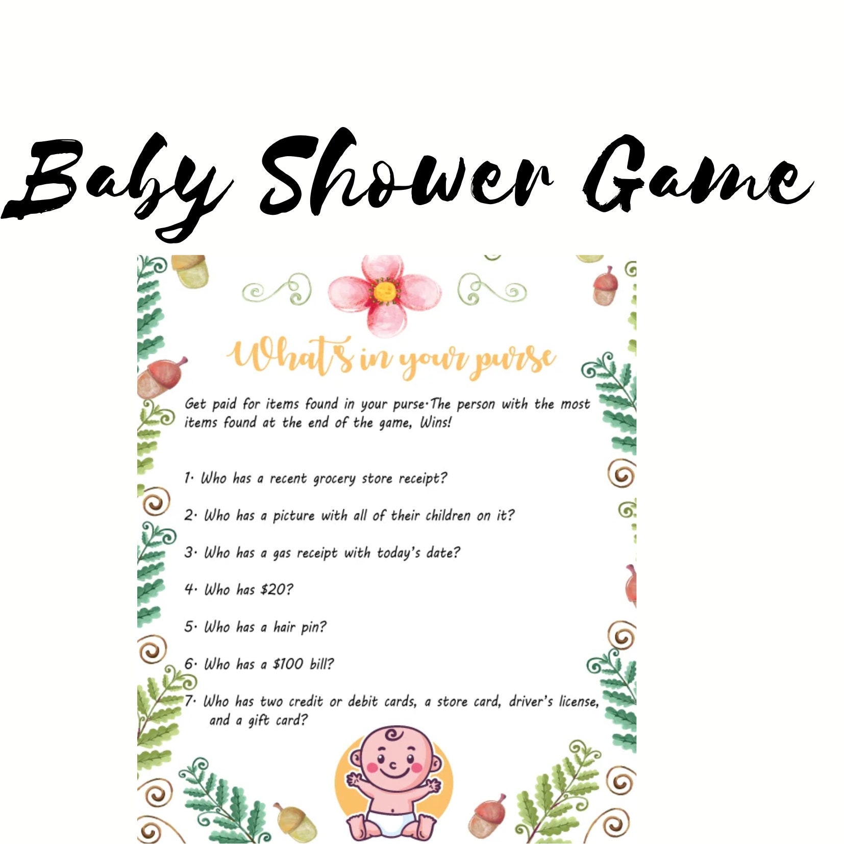 Baby Shower Games What's in Your Purse Baby Shower Game - Etsy