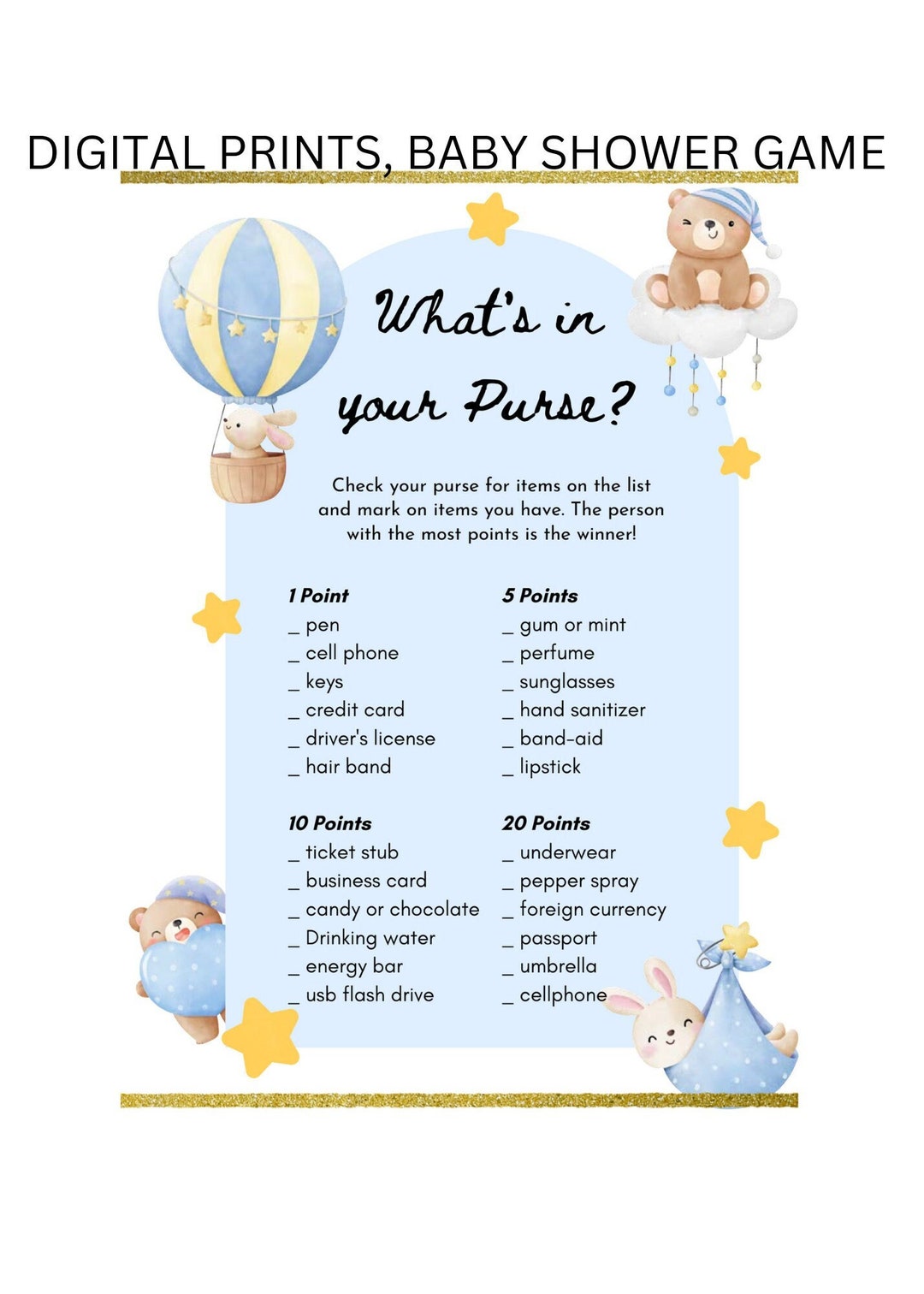 Baby Shower Game | What's in Your Purse Baby Shower Game | Printable ...