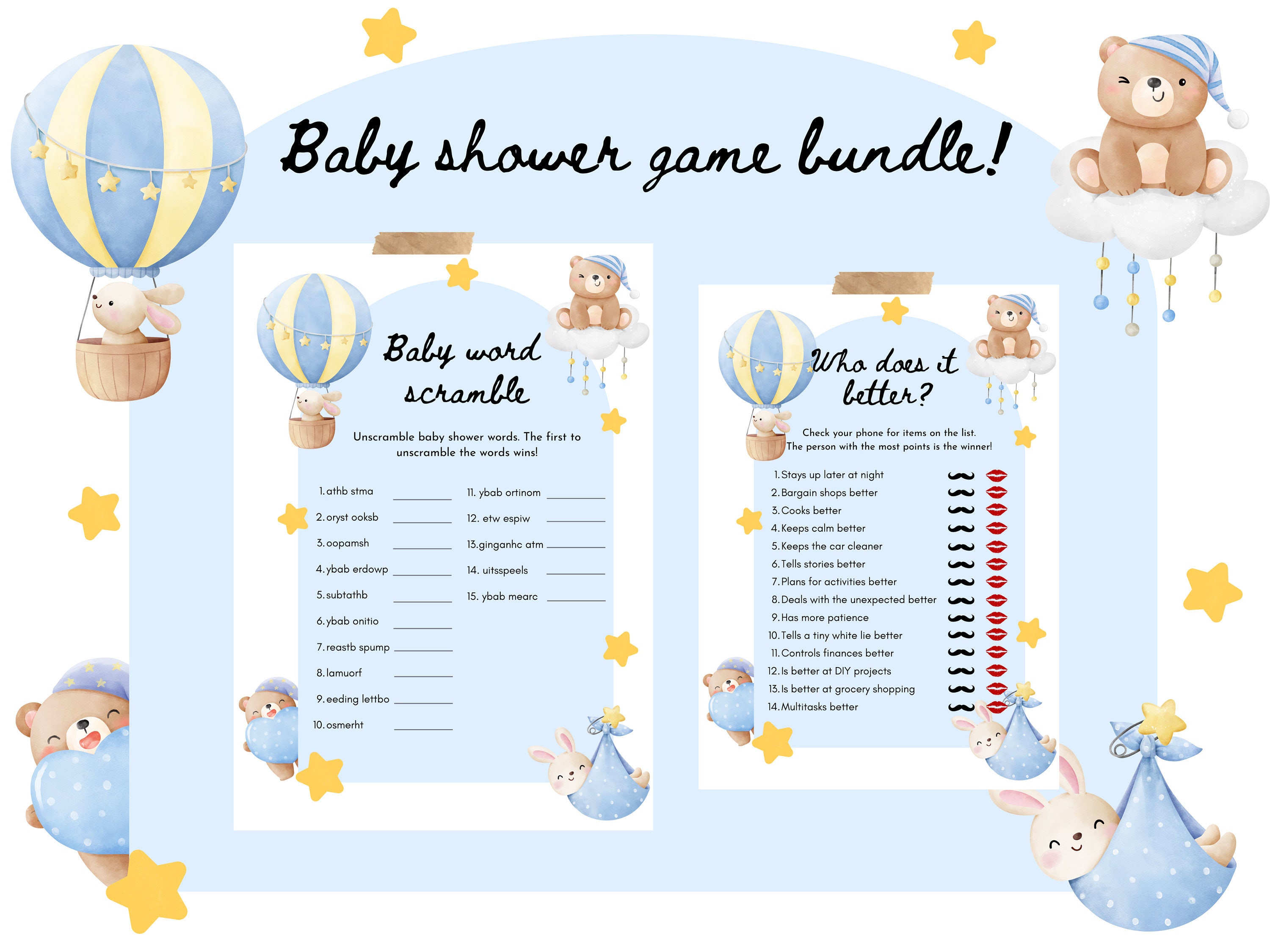 Baby Shower Games | 15 Baby Shower Games Bundle | Boy Baby Shower Games ...