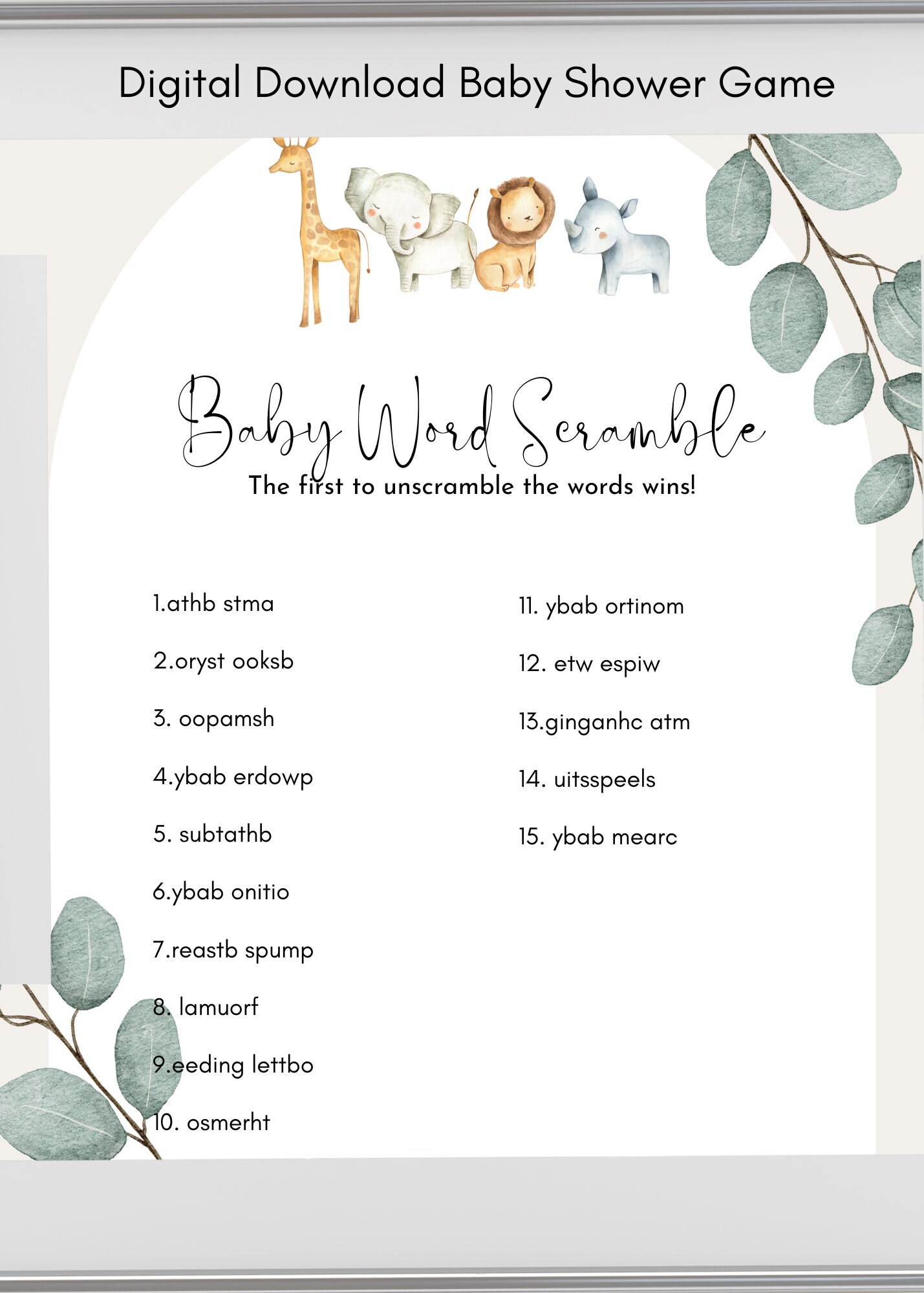 Baby Shower Game | BABY WORD SCRAMBLE Baby Shower Game | Baby Shower ...