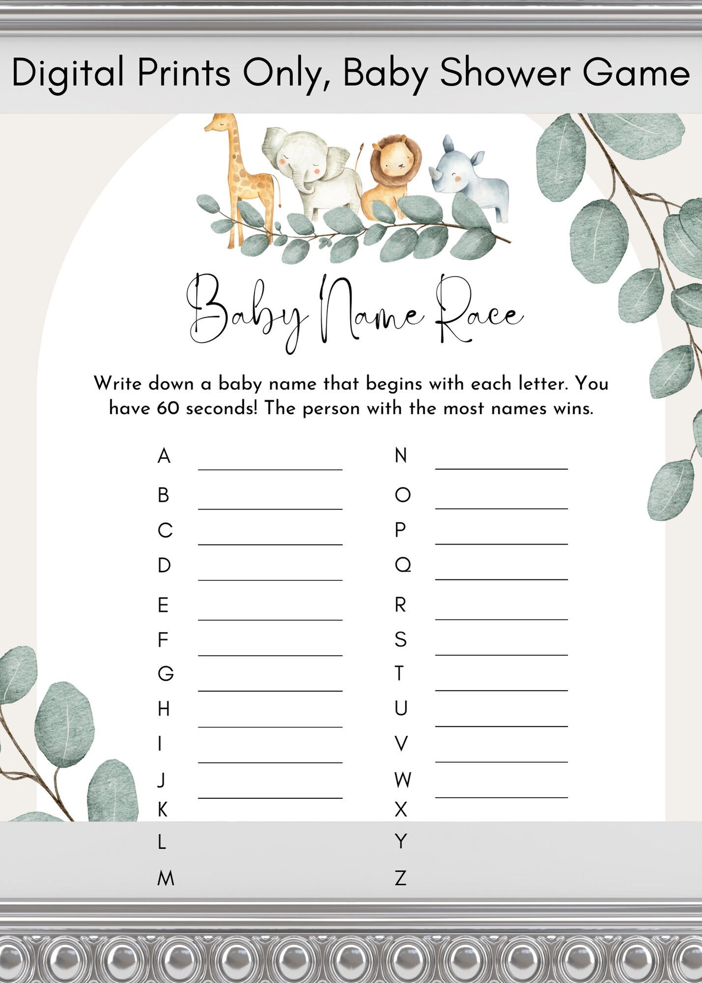 Baby Shower Game BABY NAME RACE Baby Shower Game Baby Shower Games ...