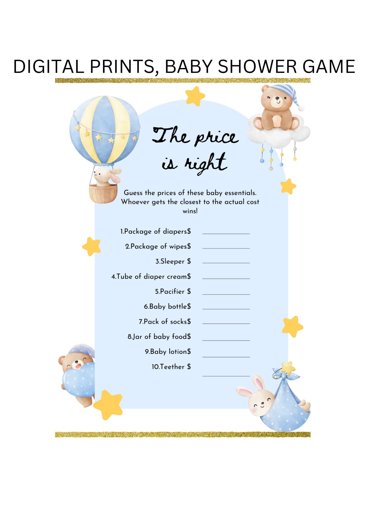 Baby Shower Game | the Price is Right Baby Shower Game | Boy Baby ...