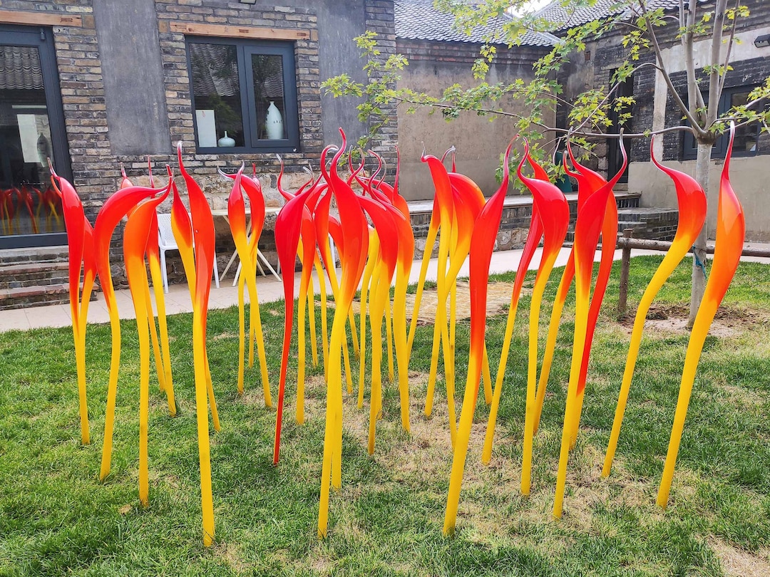 Blowing Glass Art Spikes Sculpture for Tropical Garden Water Feature ...