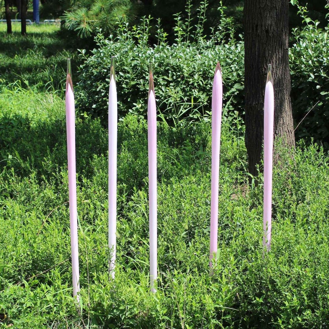 Contemporary Pink Glass Garden Spear,outdoor Sculpture,ground Mounting ...