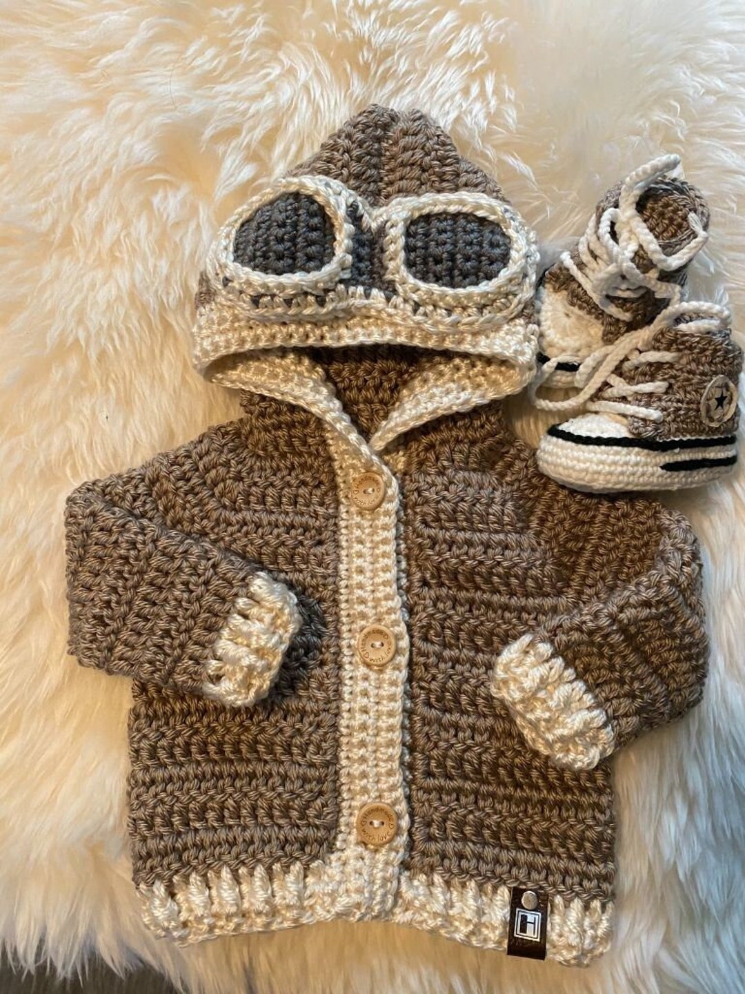 Aviator Pilot Sweater, Baby Crochet Sweater Set, Baby Shower Gift ...