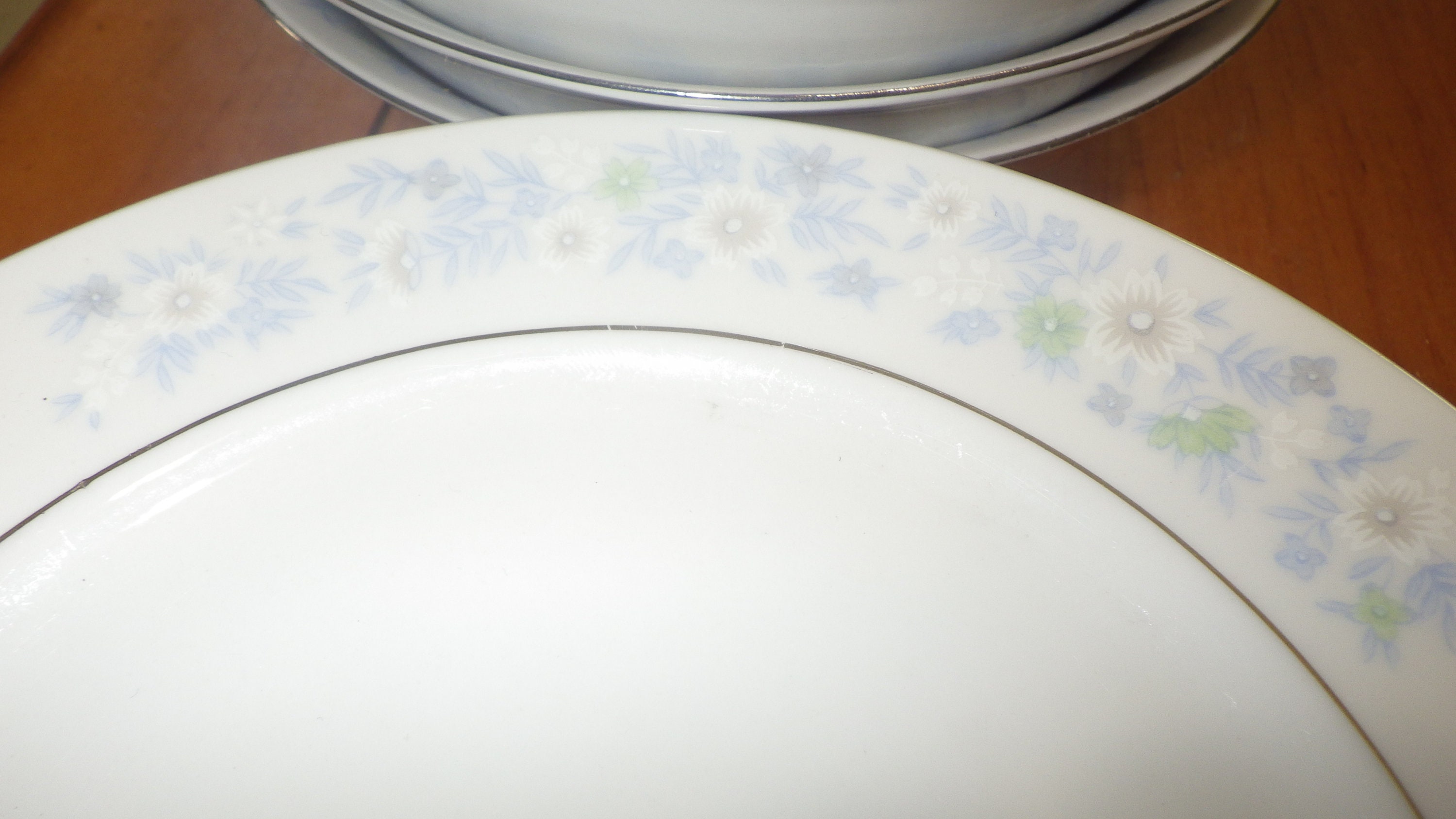 Blue White Fine China Dinnerware Set Blue Floral Design Rimmed Platinum ...