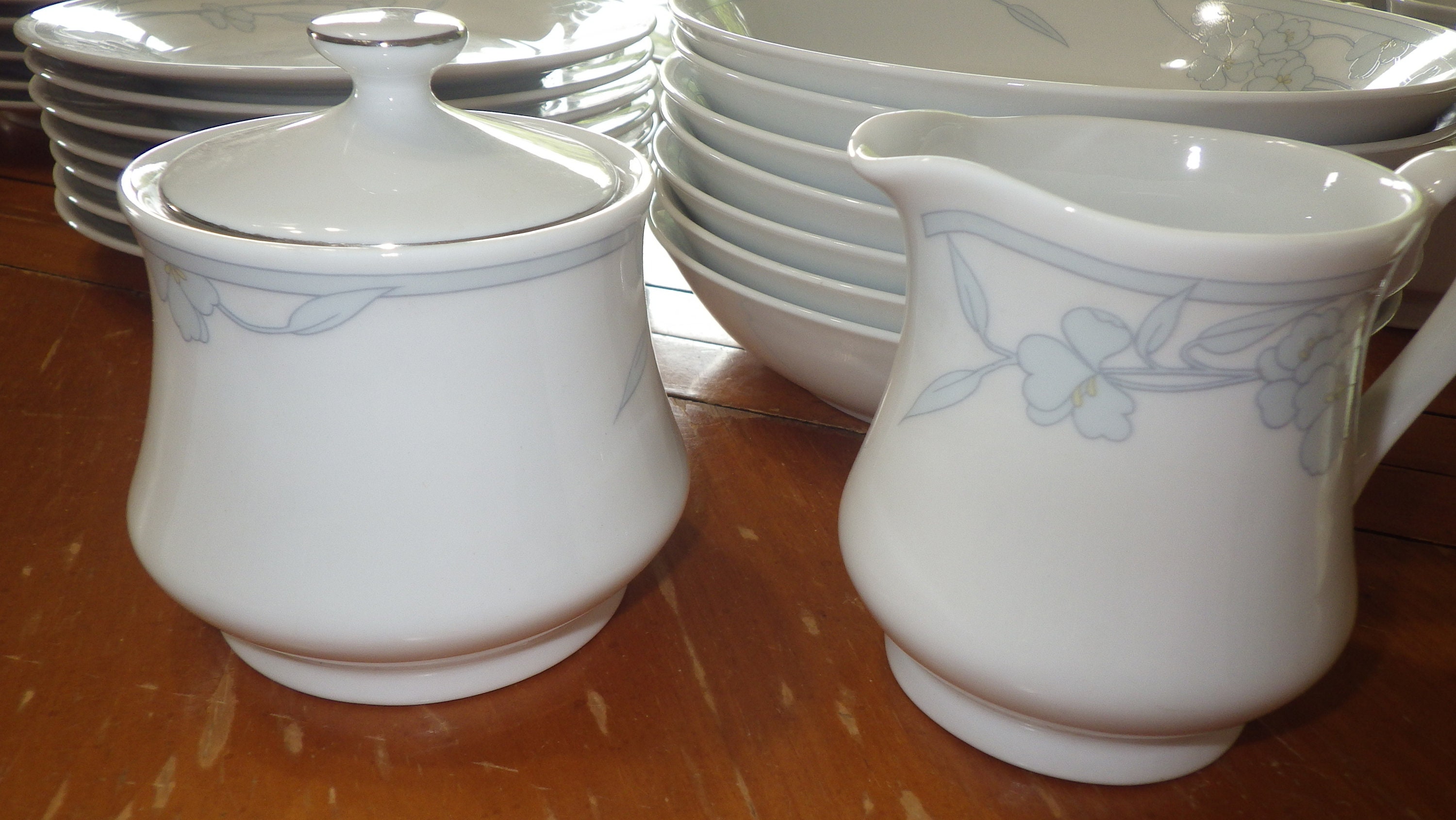 Fine China Dinnerware Set Blue Floral Design Service for 8 EUC - Etsy