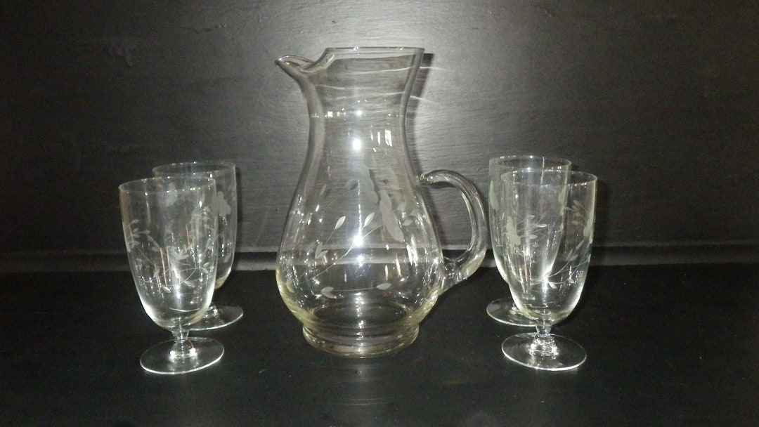PRINCESS HOUSE Heritage Pitcher Set 64 Oz Pitcher 4 Iced Tea Glasses ...
