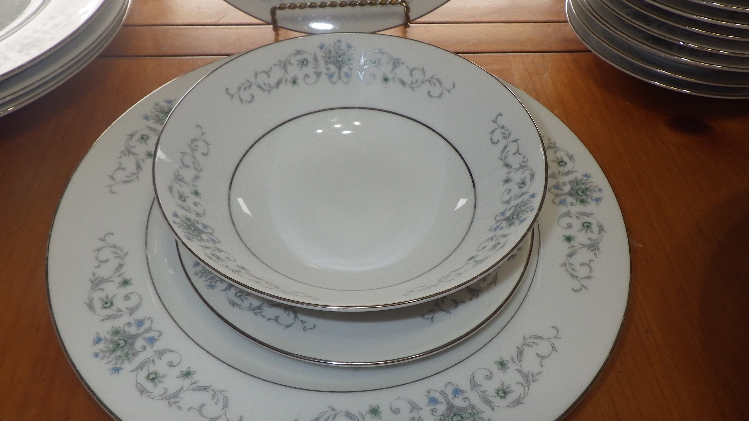 Dinnerware Set China Bordeaux Blue and Gray by ROSE China Rimmed ...