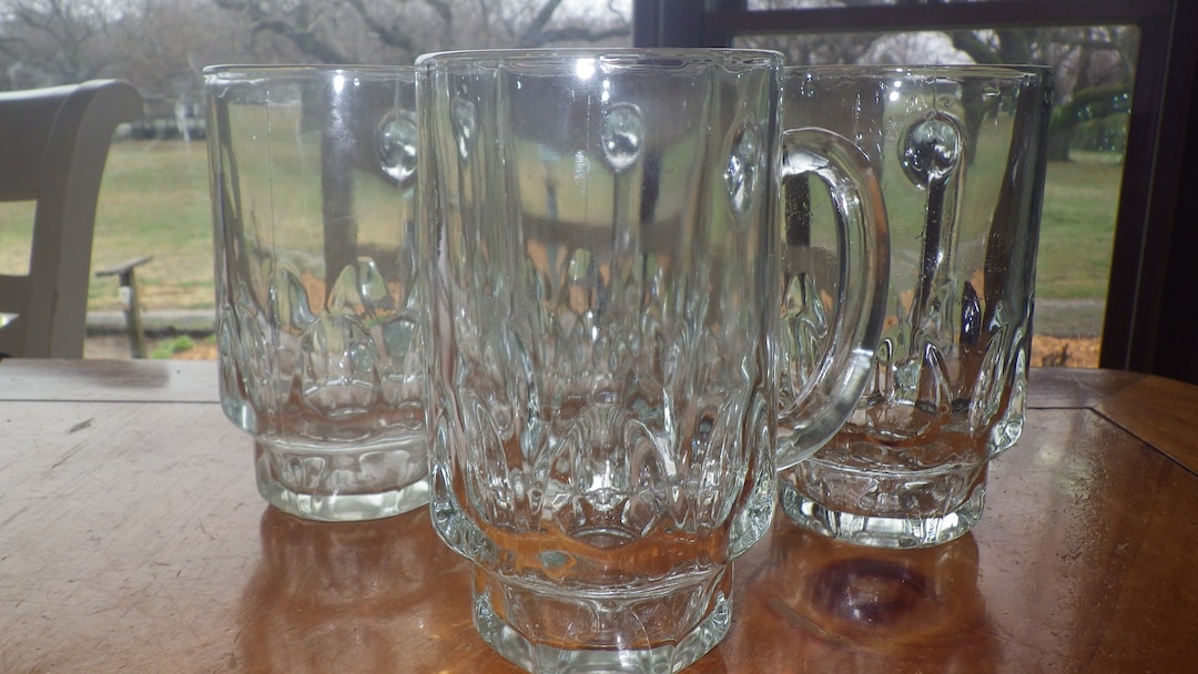 Clear Glass Beer Steins: Heavy Handled Thumbprint Pint Glasses, Set of ...