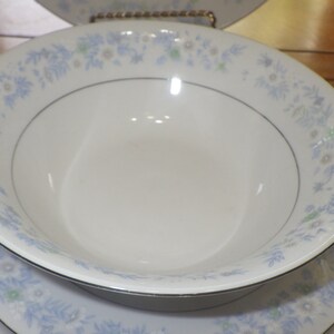 Blue White Fine China Dinnerware Set Blue Floral Design Rimmed Platinum ...
