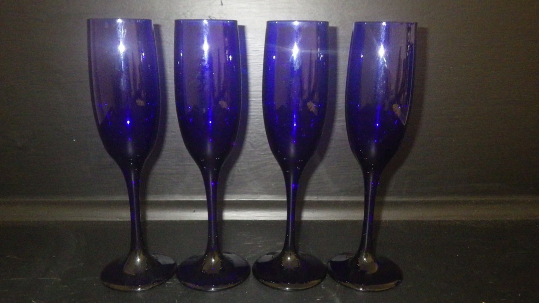 Blue Champagne Flutes Glasses Teardrop Cobalt by LIBBEY GLASS COMPANY 4 ...
