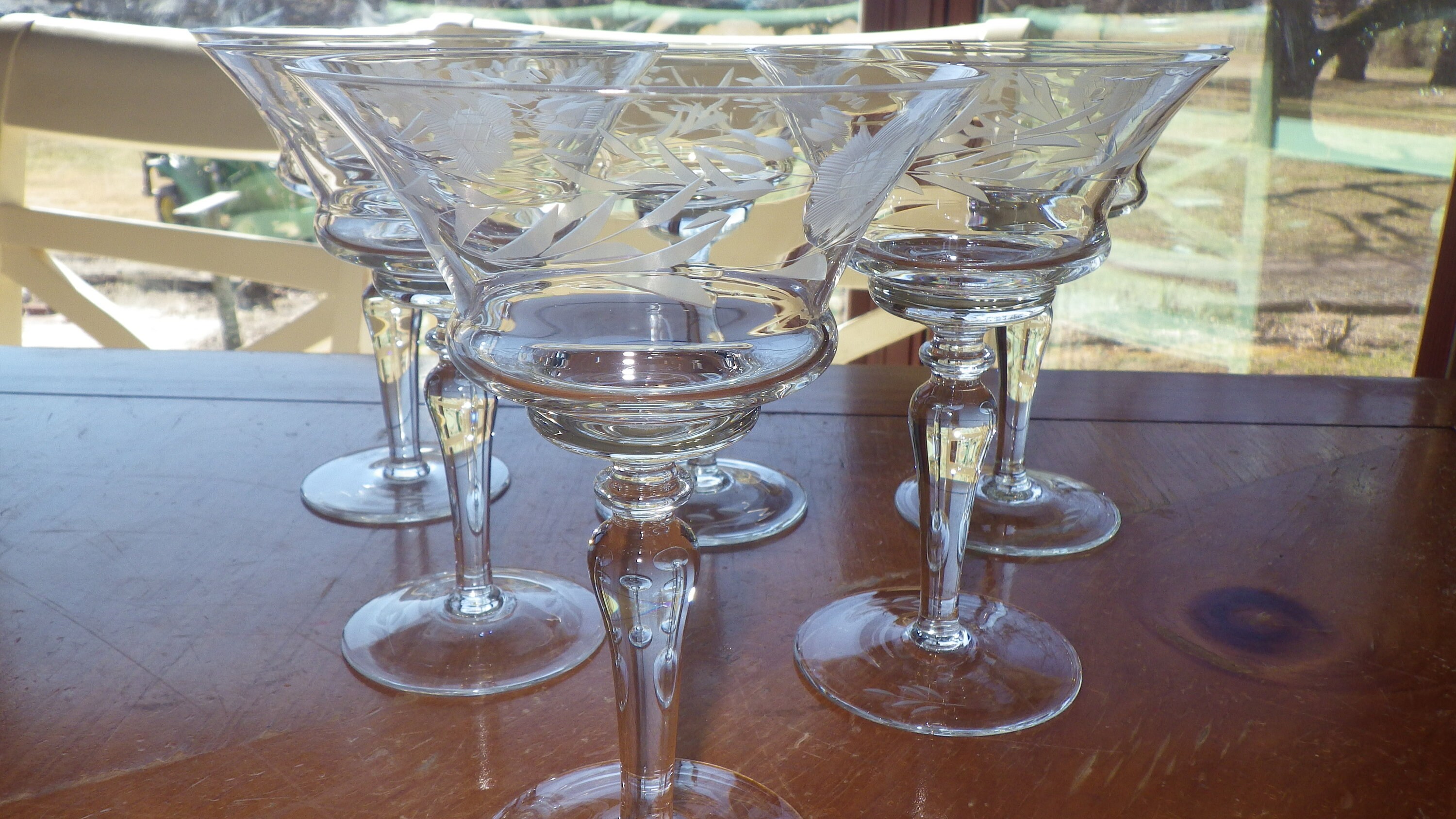 Vintage Etched Water Goblets Elegant Cut Floral Design Stylish - Etsy