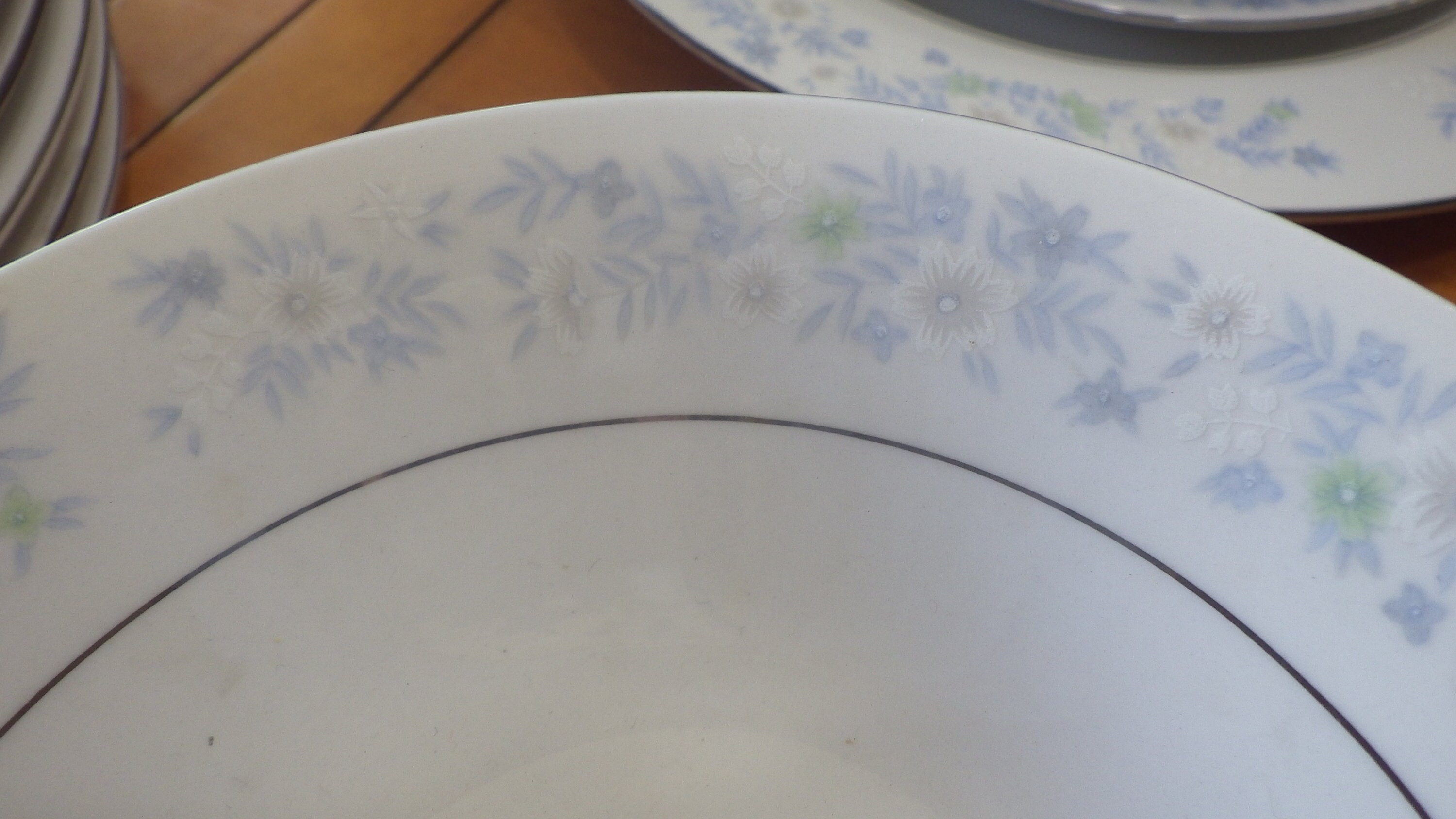Blue White Fine China Dinnerware Set Blue Floral Design Rimmed Platinum ...