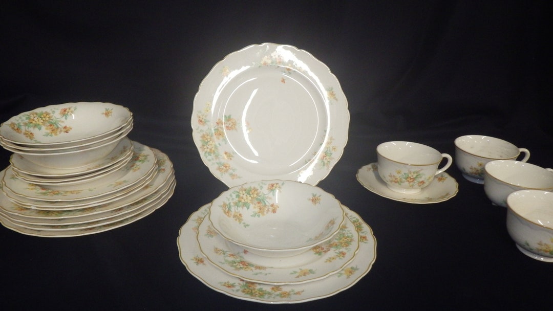 Vintage Keystone Canonsburg Pottery Dinnerware Set 22kt Gold Trim Fair ...
