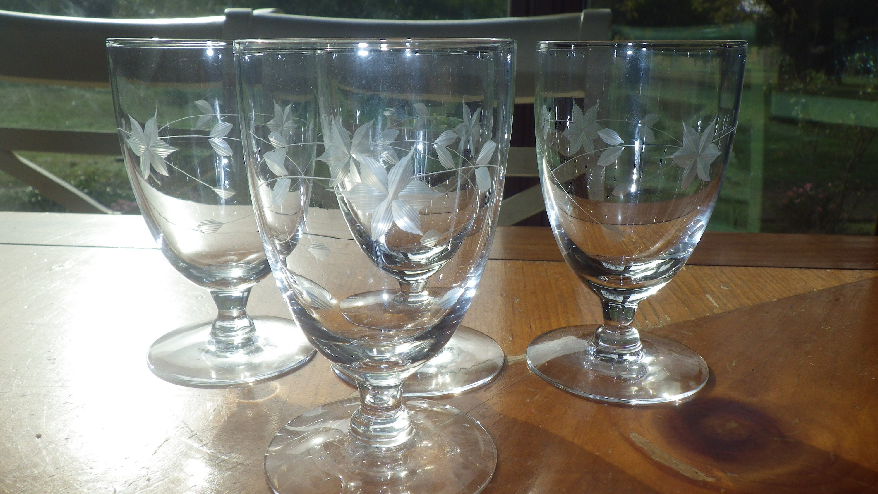 Vintage Javit Crystal Juice Glasses Wheel Cut Etched Footed Tumblers 4 ...