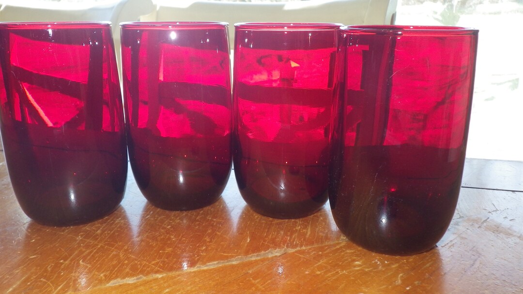 Roly Poly Royal Ruby Flat Tumblers Gläser von ANCHOR HOCKING 4 9 oz ...