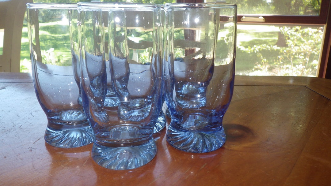 Blue Juice Glasses With Twisted Foot - Set of 6 - Etsy