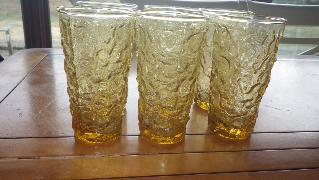 Amber Bumpy Glasses Flat Bottom Tumblers 6 12 Ounce Glasses - Etsy