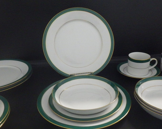 China Dinnerware Set Royal Jade by Muirfield Ser/4 Green Gold Bands on ...