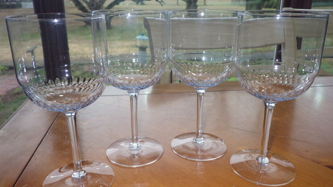 Light Blue Water Goblets: Fire Cut Design, Elegant Stems, Set of 4 - Etsy