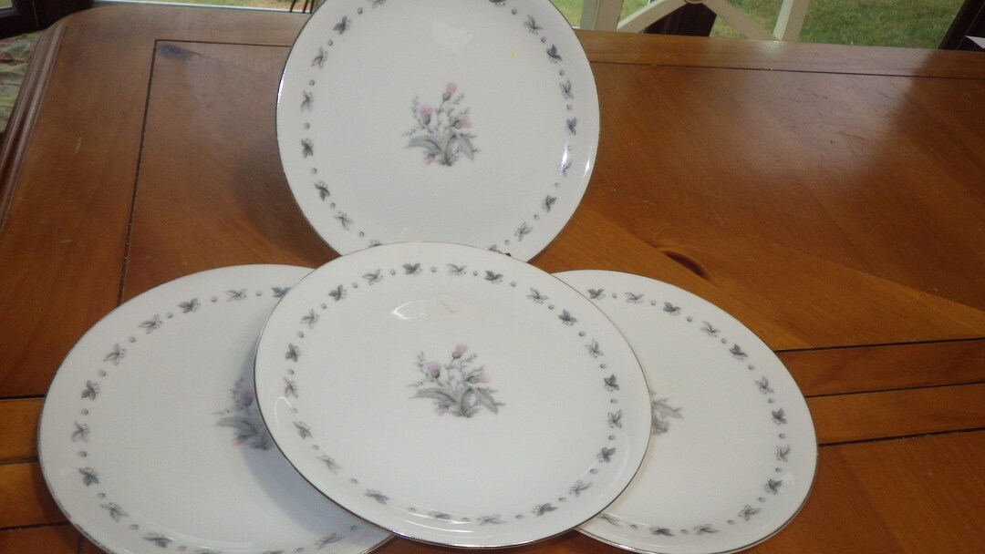 Seyei Fine China Salad Plates (set of 4) - Teresa Platinum Trim - Etsy